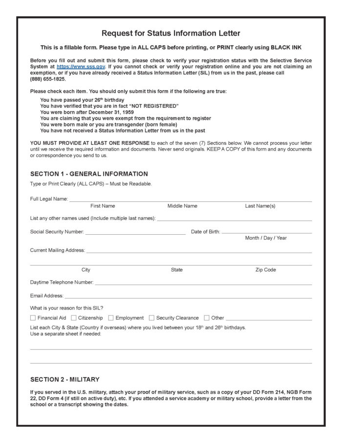 Printable Forms : Selective Service System
