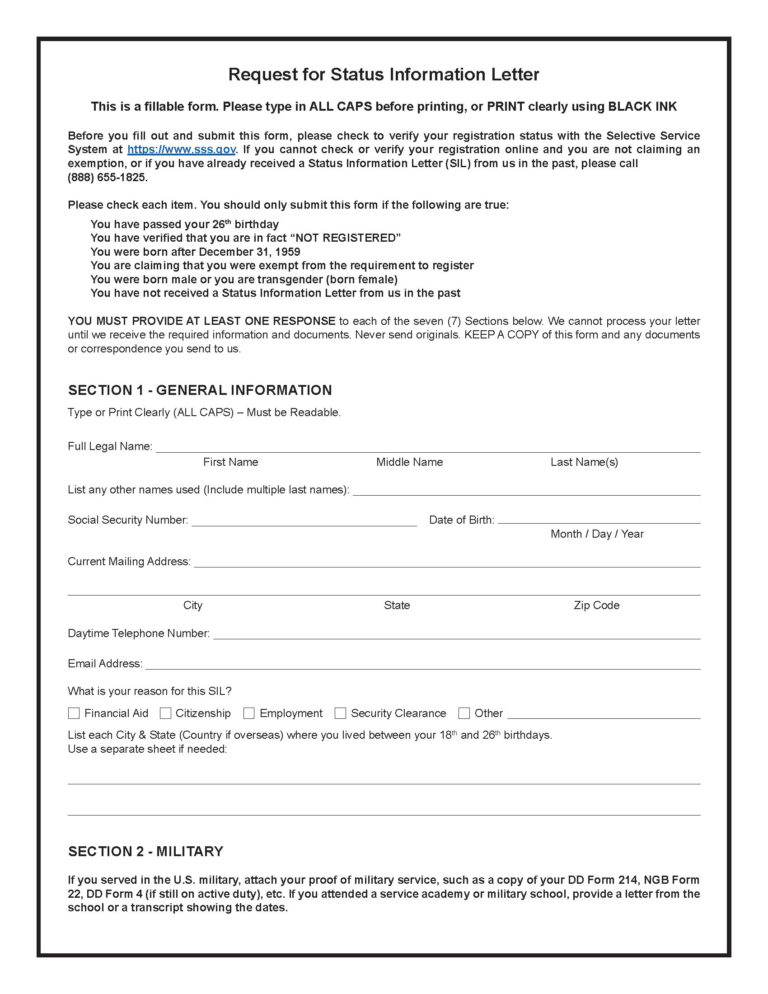 Printable Forms : Selective Service System