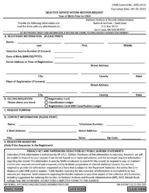 Printable Forms : Selective Service System