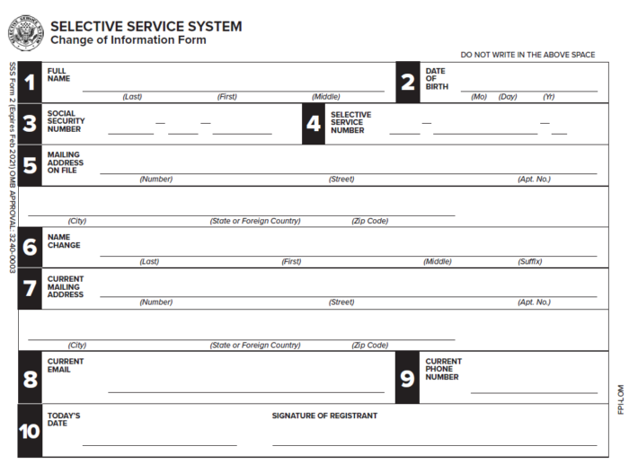 Printable Forms : Selective Service System