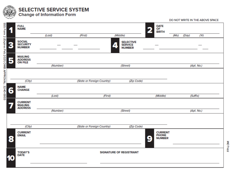 Printable Forms : Selective Service System