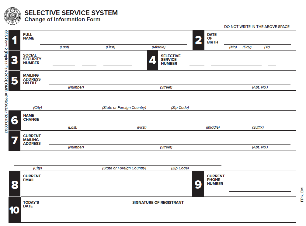 Printable Forms : Selective Service System